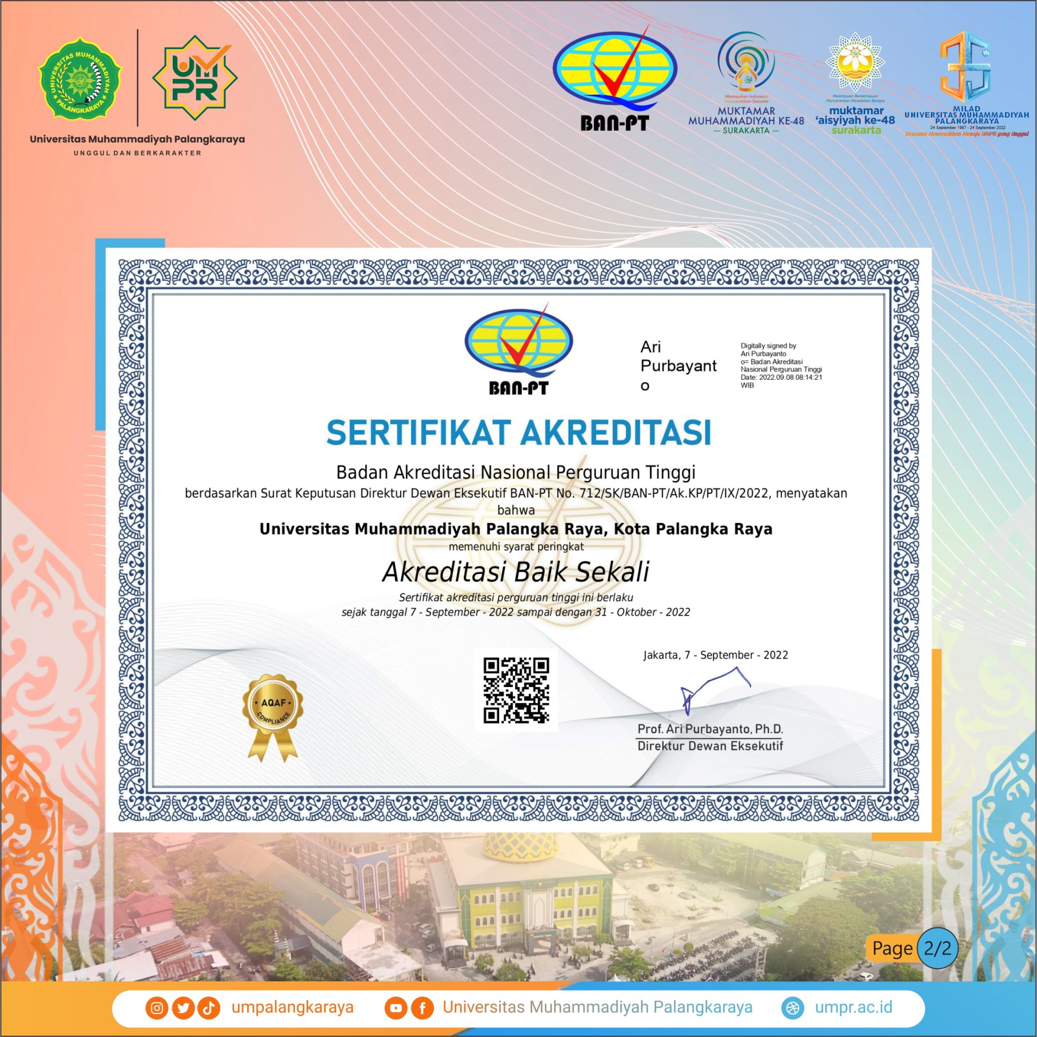 Sertifikat Akreditasi UMPR – Universitas Muhammadiyah Palangkaraya Sertifikat Akreditasi UMPR – Universitas Muhammadiyah Palangkaraya